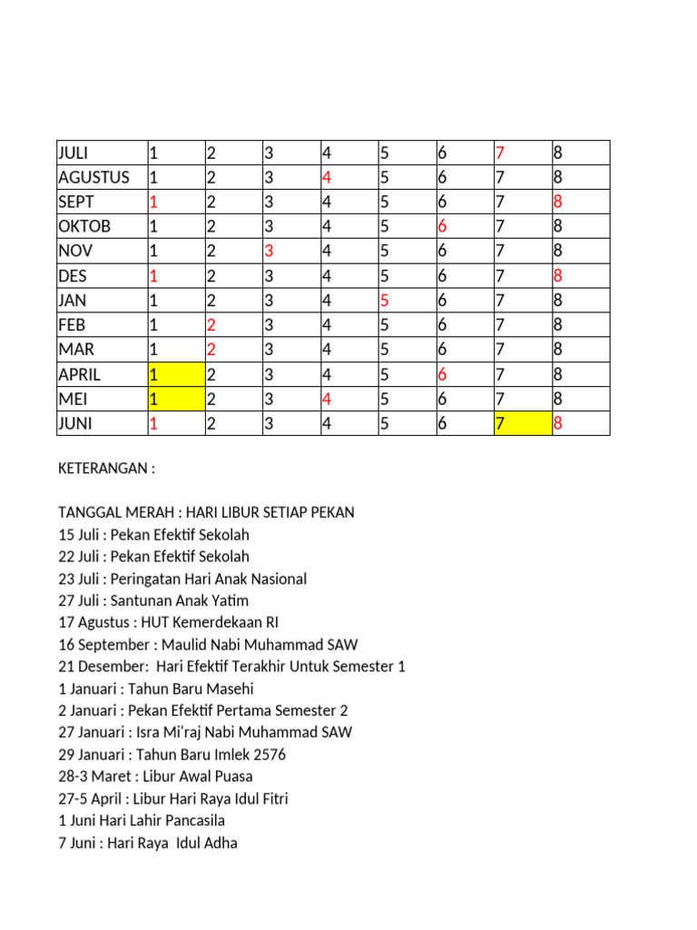 Kalender Akademik TK Al Hidayah 2024/2025 | PDF