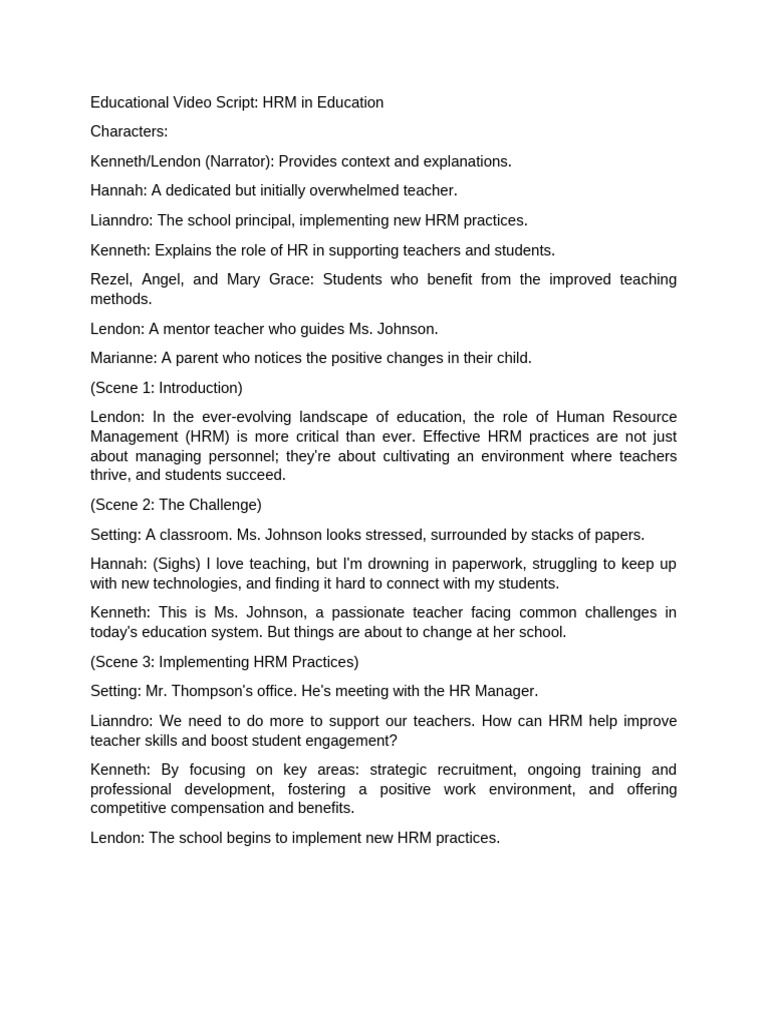 Educational Video Script - HR COG 2 | PDF | Human Resource Management ...