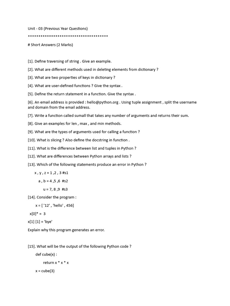 Unit 3 Previous Year Paper | PDF | Parameter (Computer Programming ...