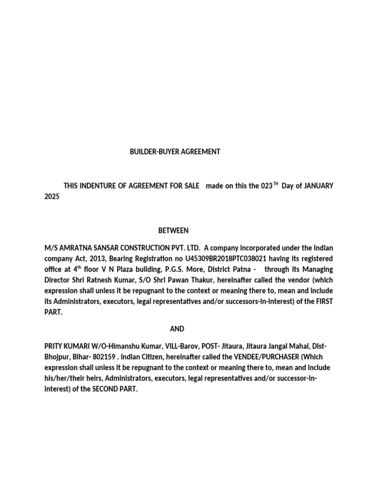 Agreement of Prity Kumari | PDF | Conveyancing | Payments