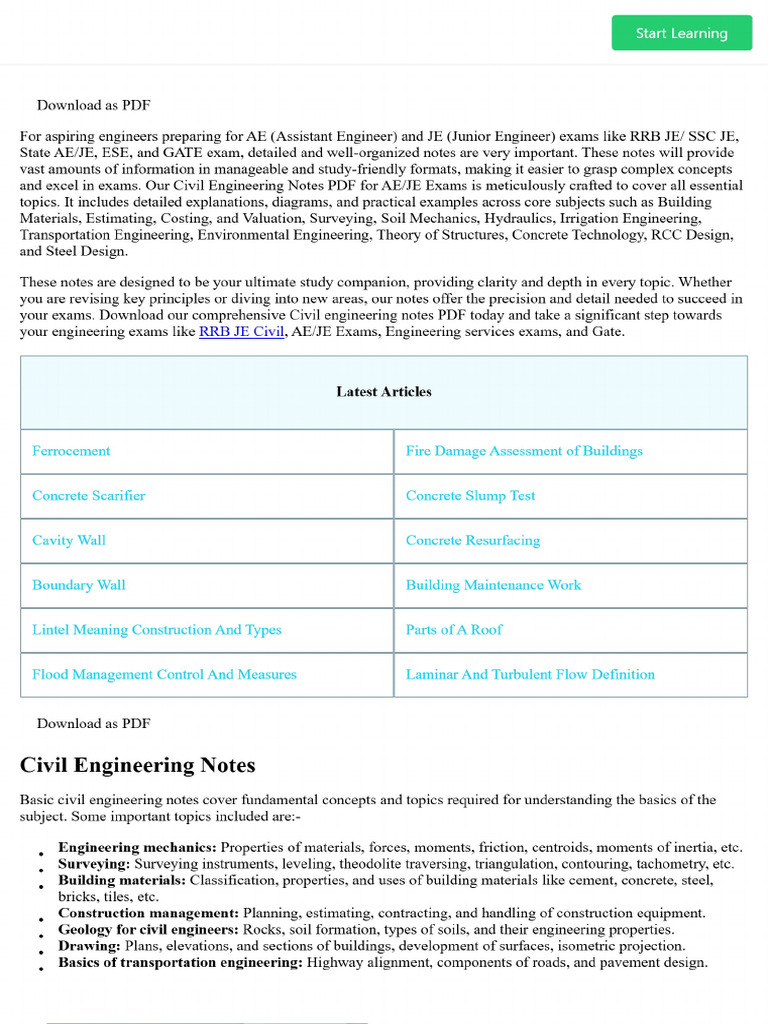 Civil Engineering Notes - Study Material & Free PDF Download For AE ...