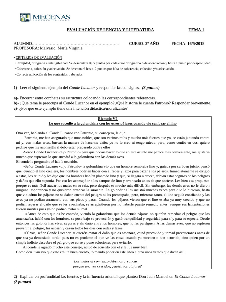 Evaluación de Lengua y Literatura Tema 1 | PDF