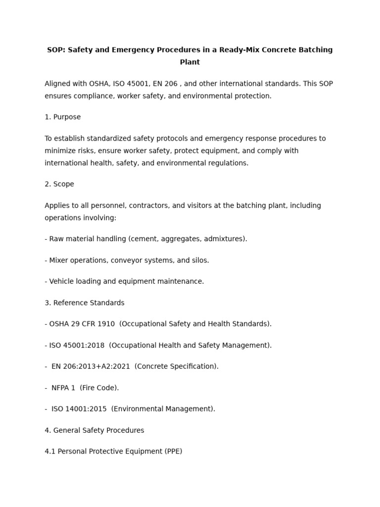 SOP - Safety and Emergency Procedures in A Ready-Mix Concrete Batching ...