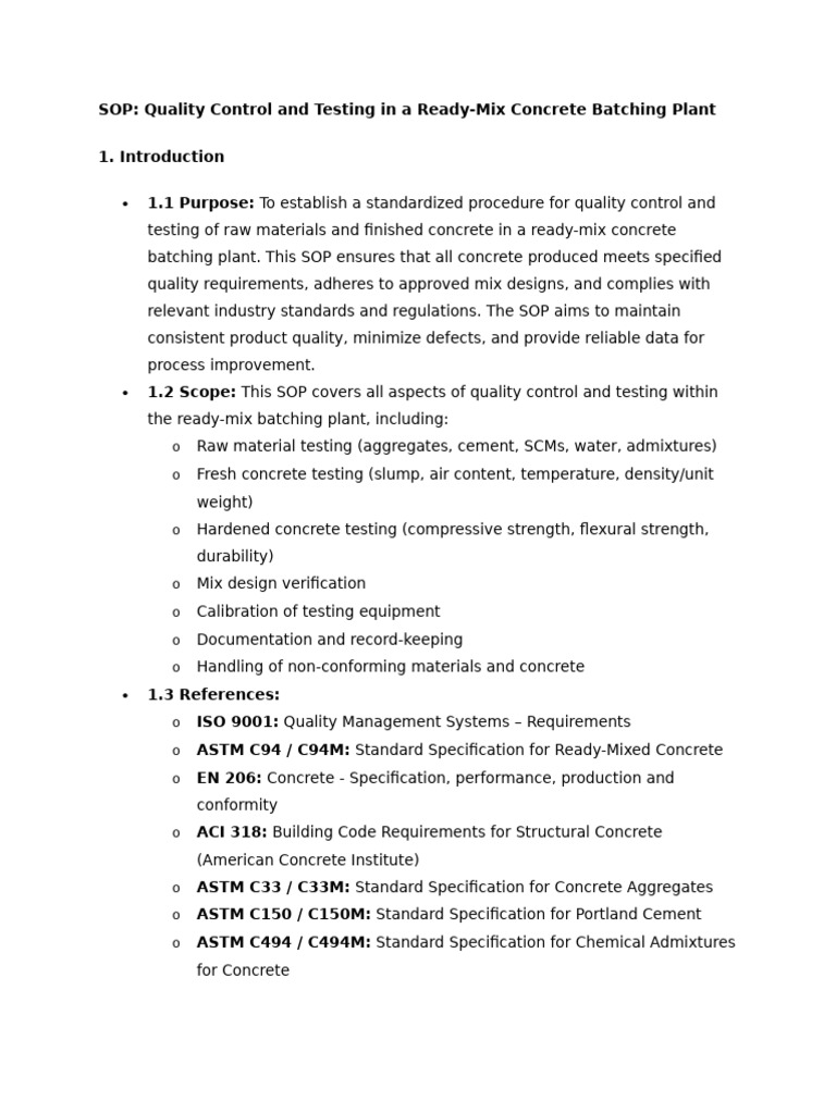 SOP - Quality Control and Testing in A Ready-Mix Concrete Batching ...