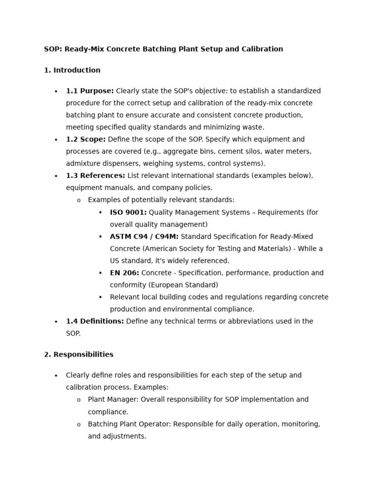SOP - Ready-Mix Concrete Batching Plant Setup and Calibration | PDF ...