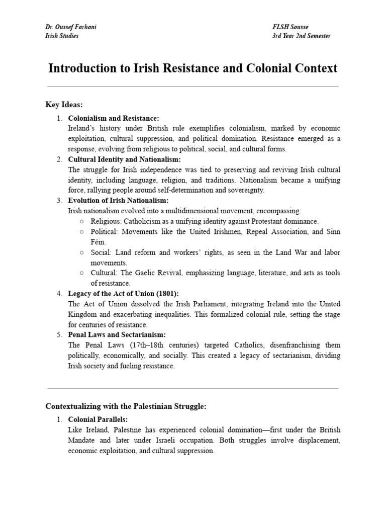 L0 Introduction to Irish Resistance and Colonial Context | PDF | Irish ...