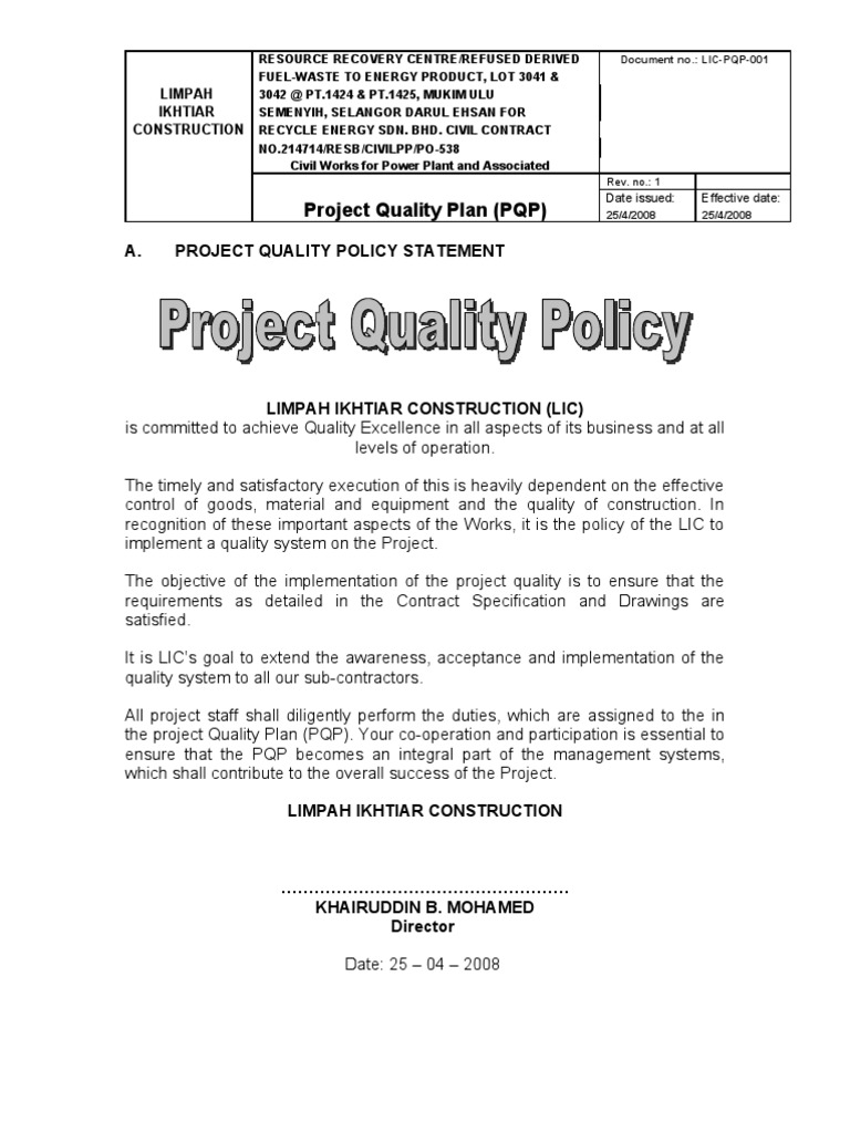 Project Quality Plan (04.09.2008) | PDF | Quality Assurance | Strategic ...
