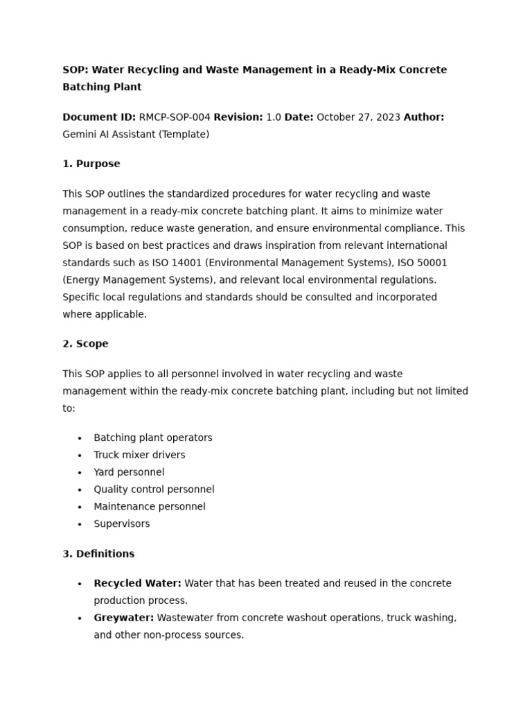 SOP - Water Recycling and Waste Management in A Ready-Mix Concrete ...