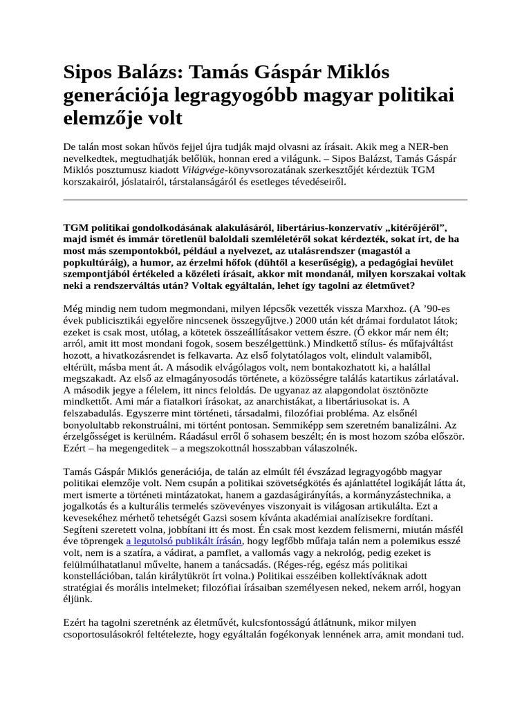 Sipos Balázs - Tamás Gáspár Miklós | PDF