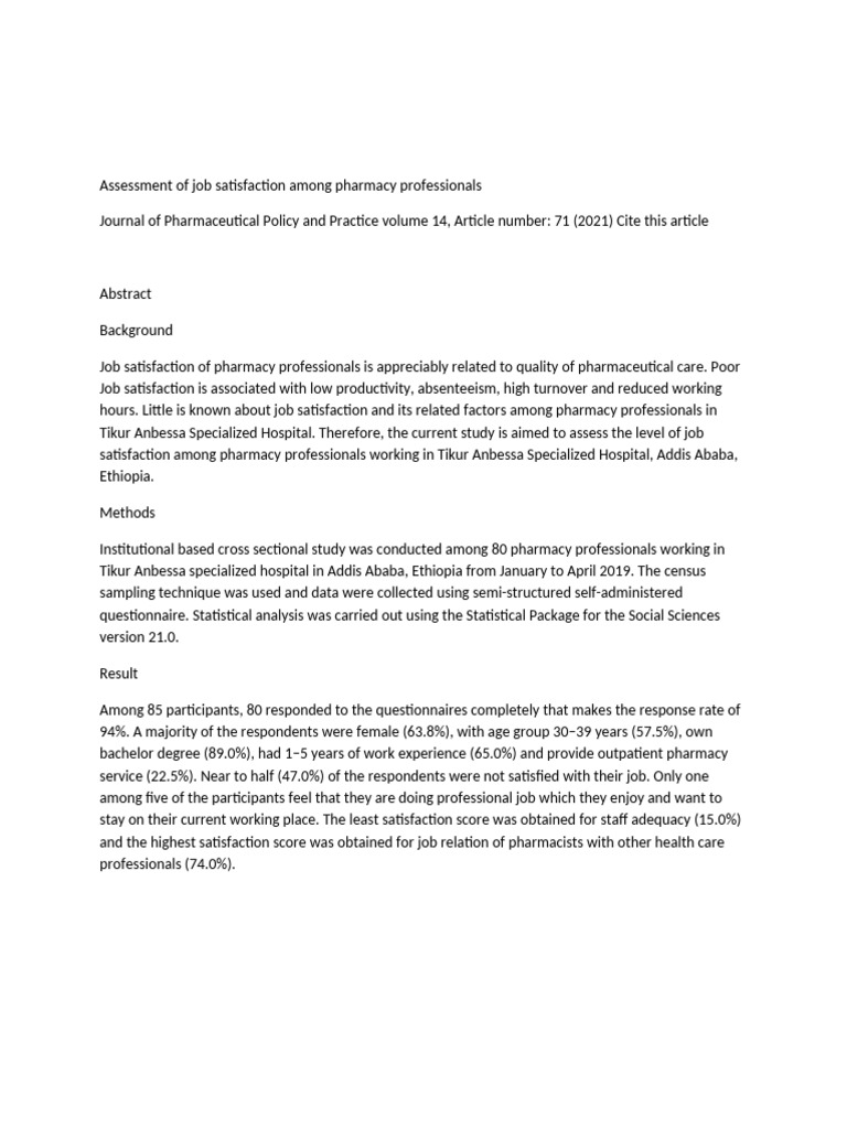 Pharmacy Job Satisfaction Study | PDF | Job Satisfaction | Pharmacist
