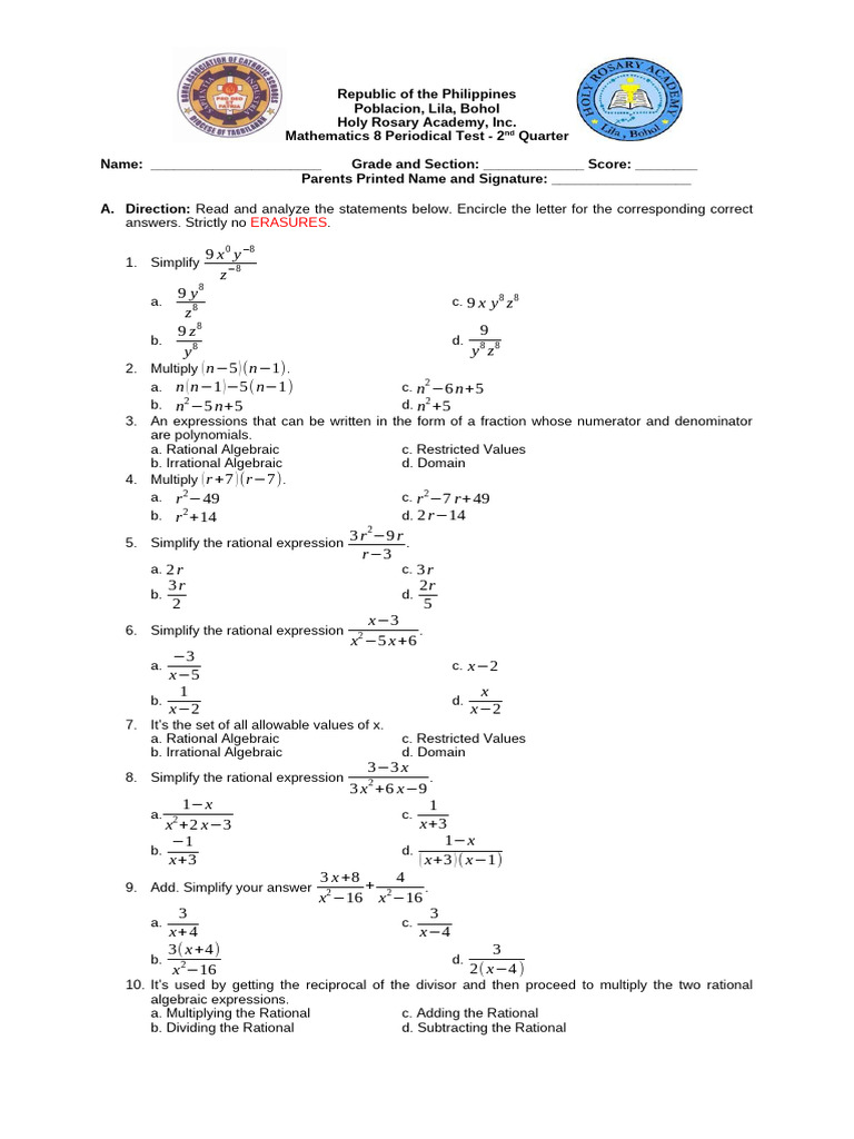 Grade 8 Math - Periodical Test 2 | PDF | Cartesian Coordinate System ...