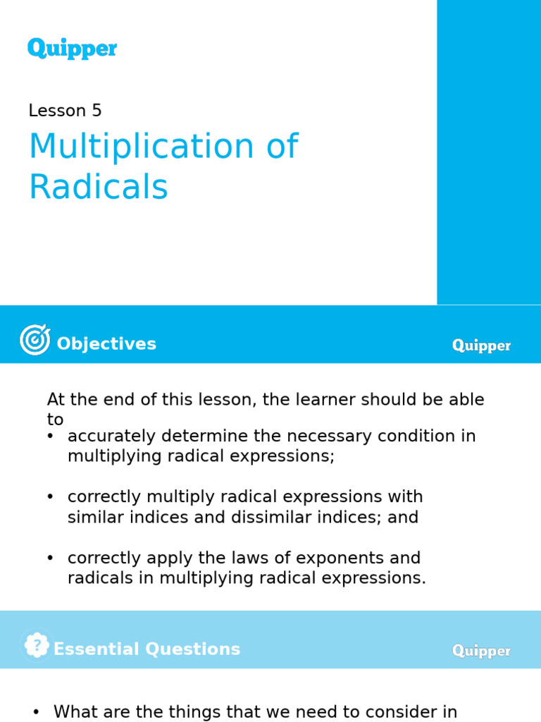 Multiplying Radical Expressions Guide | PDF | Multiplication ...