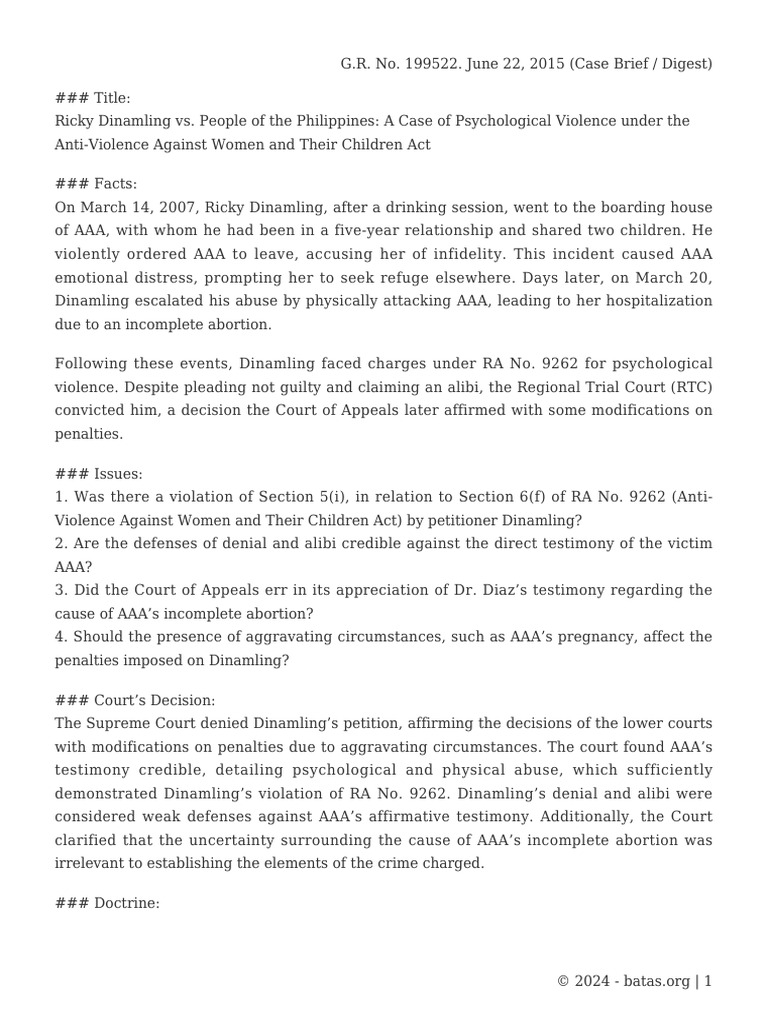 Dinamling v. People: Psychological Violence Case | PDF | Psychological ...