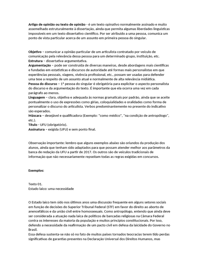 Artigo de Opinião Ou Texto de Opinião UFU | PDF | Estado | Liberdade de ...