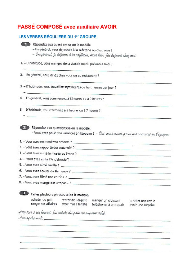 Passé Composé avec Avoir | PDF