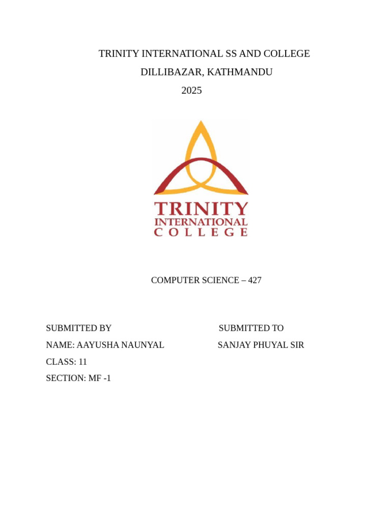 Trinity International Ss and College Dillibazar, Kathmandu 2025 | PDF