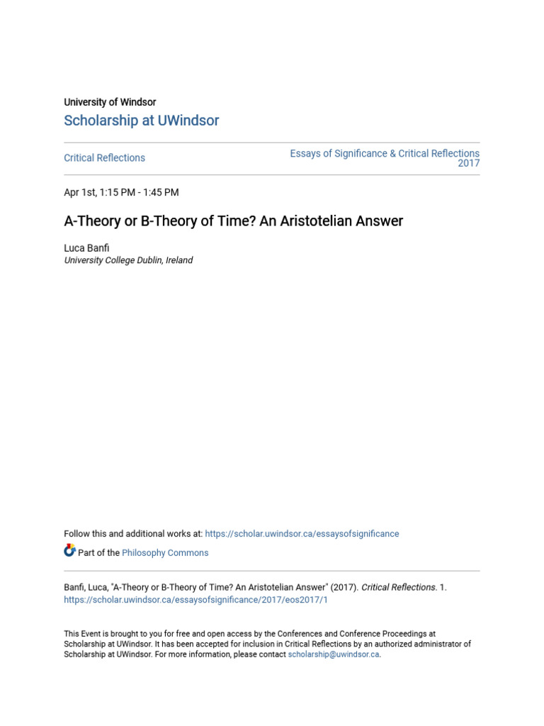 A-Theory or B-Theory of Time - An Aristotelian Answer | PDF ...