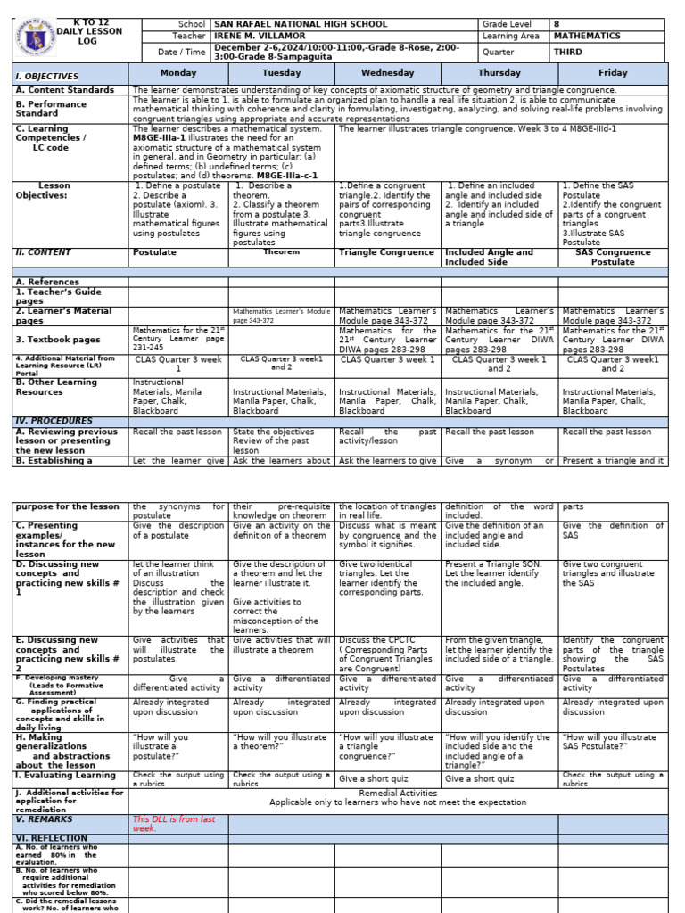 Grade 8 Math Lesson Plan: Geometry | PDF | Mathematics
