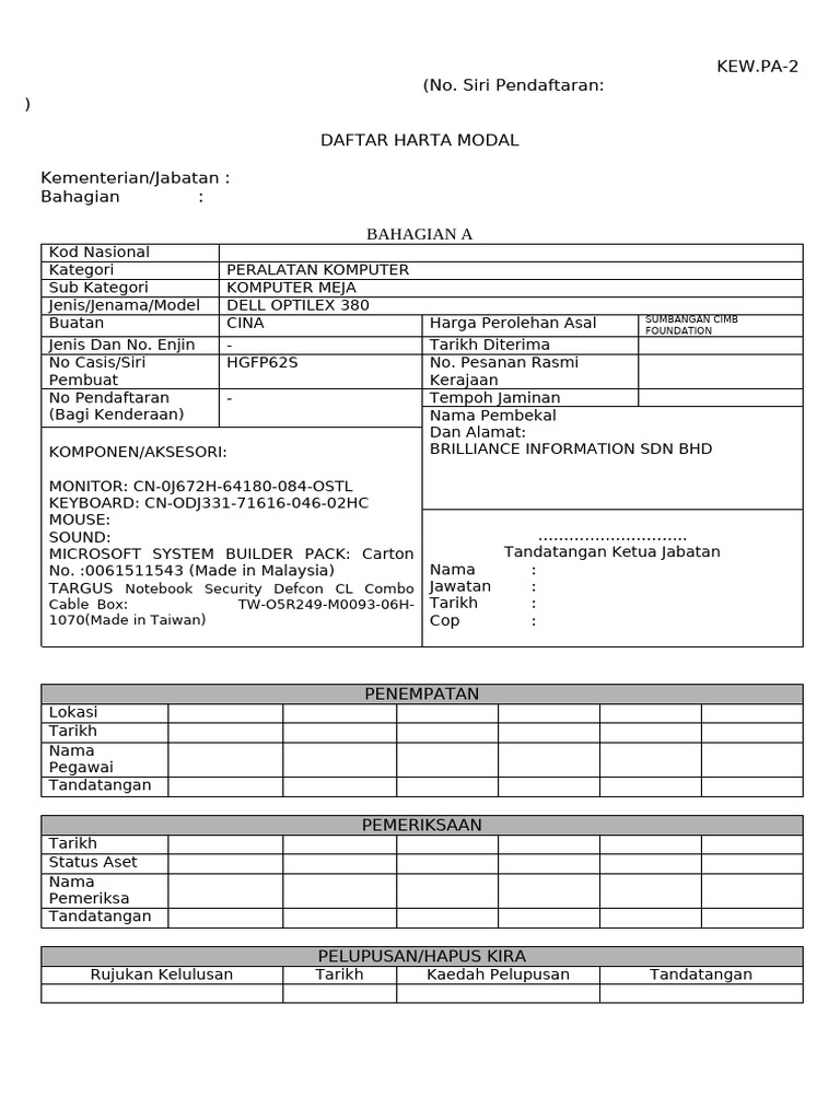 KEW (1) .PA-2 (Daftar Harta Modal) | PDF