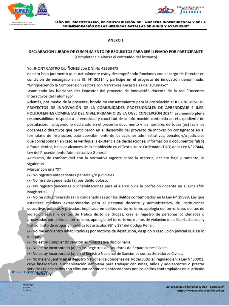 ANEXO 1_DECLARACIÓN JURADA | PDF