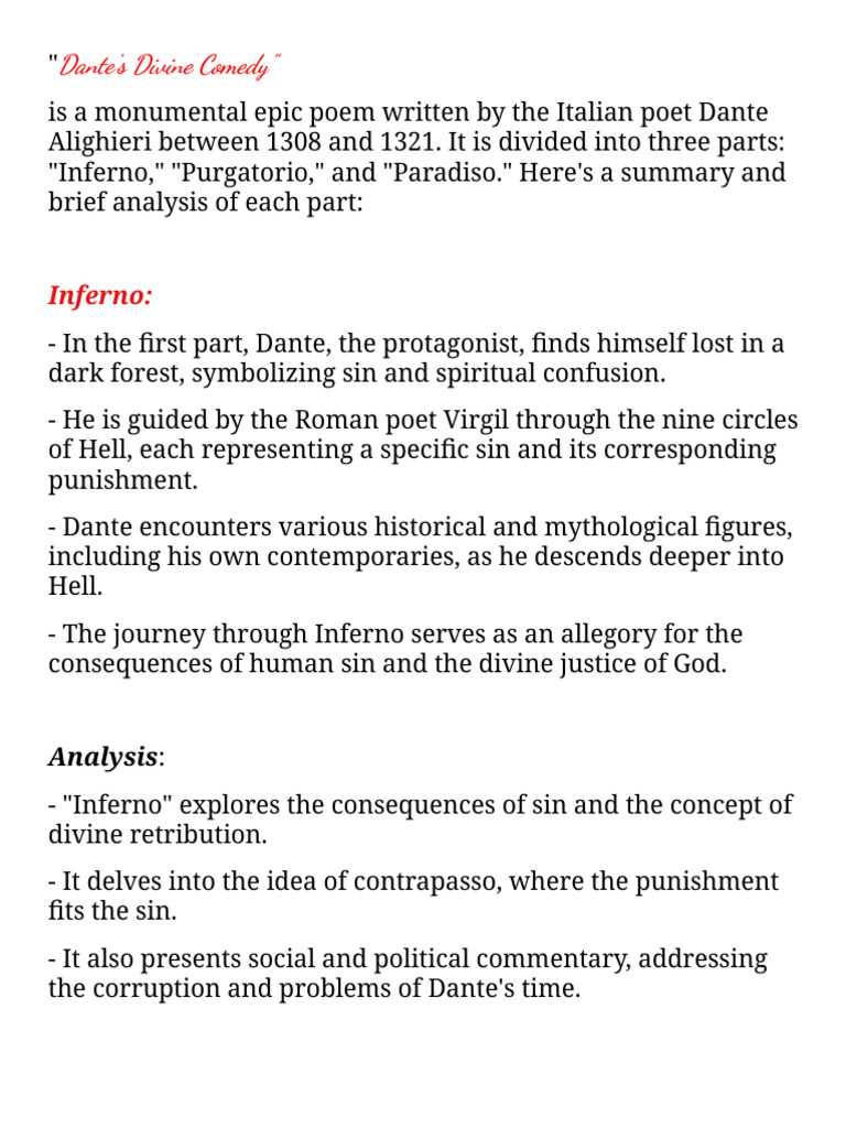 Dante's Divine Comedy Summary & Analysis | PDF | Divine Comedy | Dante ...