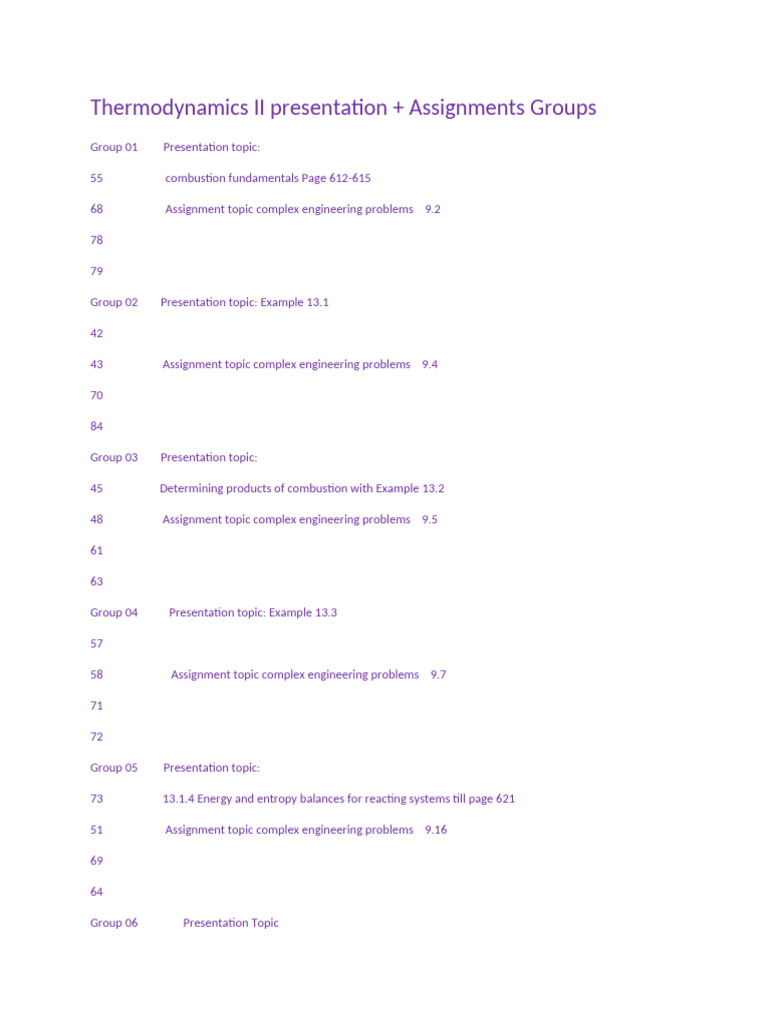 Thermodynamics II Presentation Groups | PDF