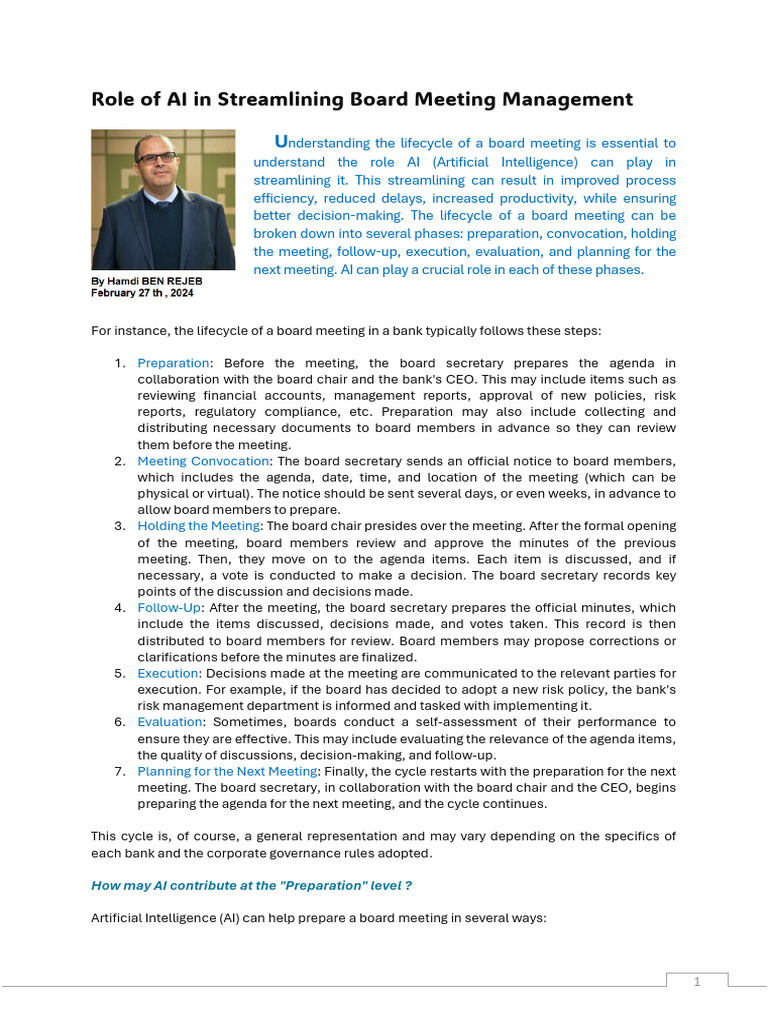 AI in Board Meeting Management | PDF | Artificial Intelligence | Intelligence (AI) & Semantics