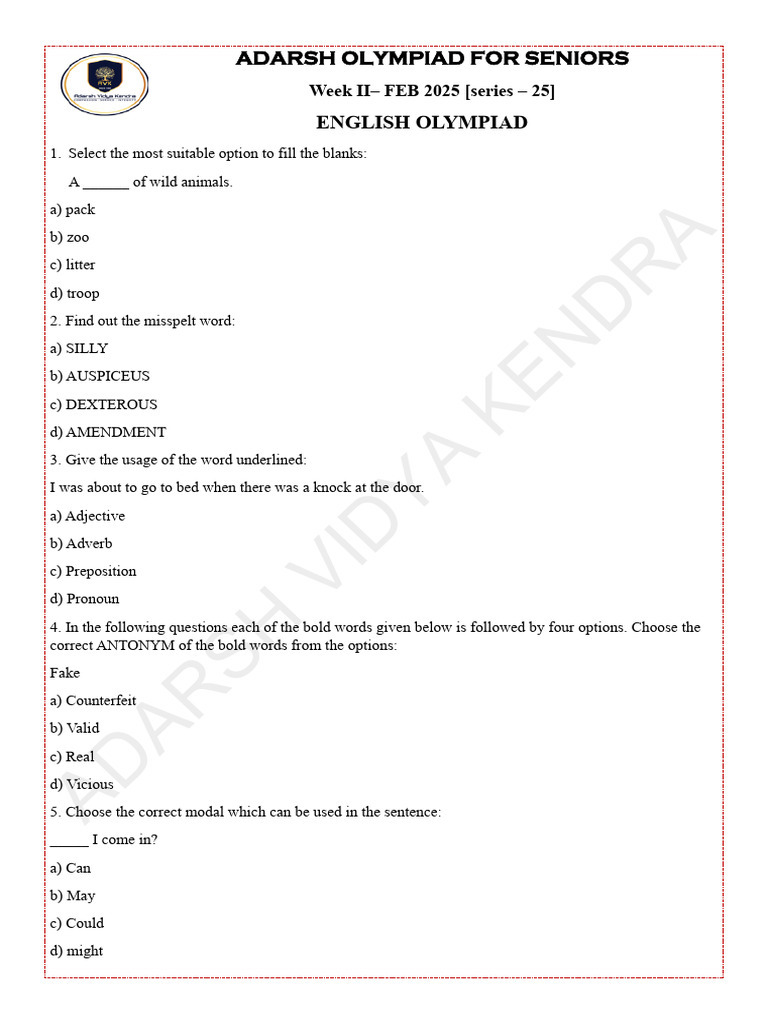 Adarsh Olympiad Series 25: English, Math, Science, Social Science | PDF ...