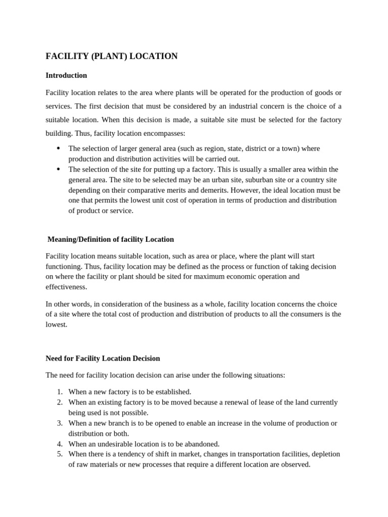 Lecture Note On Facility Location | PDF | Waste | Factory