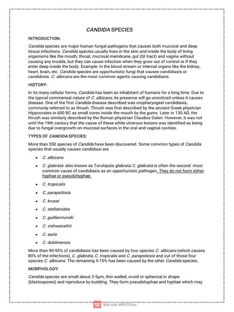 CANDIDA SPECIES | PDF | Mycology | Microbiology