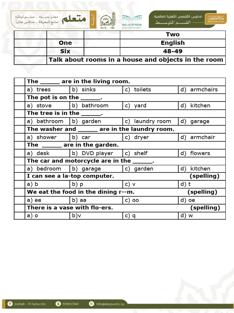 Term 2 Unit 6 Worksheets Q | PDF | Room | Interior Design
