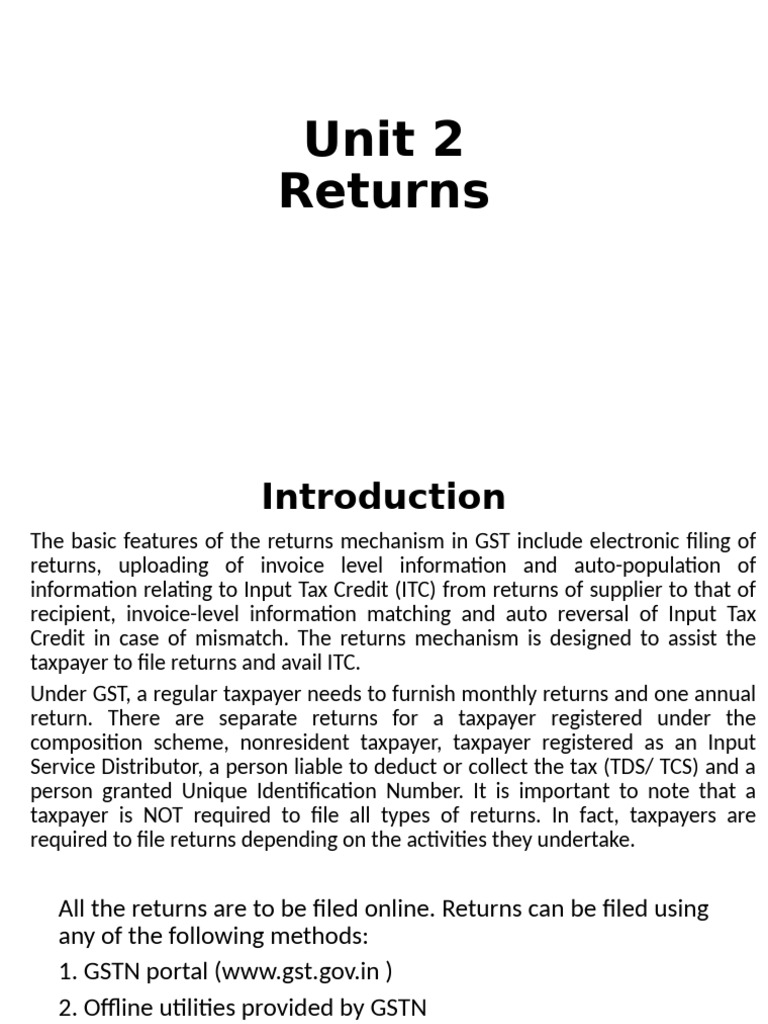 Unit 2 - Returns | PDF | Taxes | Payments
