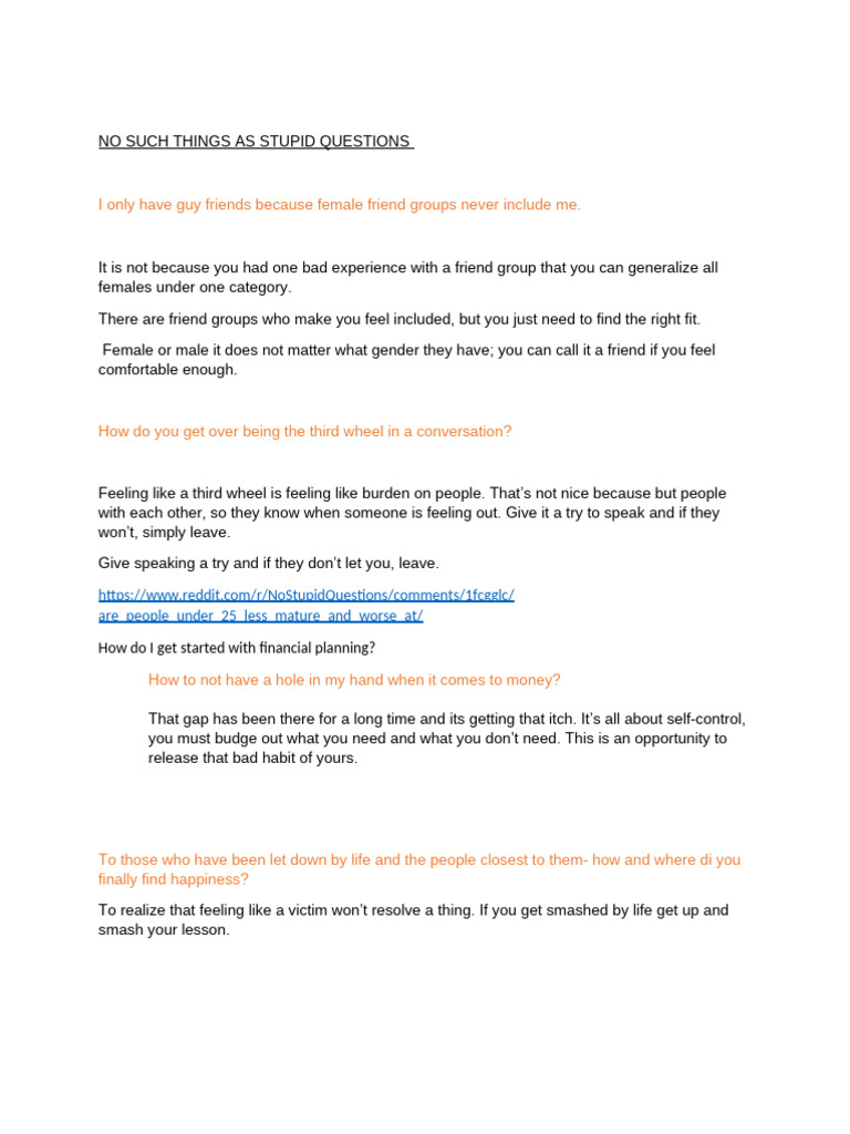 No Such Thing As Stupid Questions Red Questions | PDF | Job Interview ...