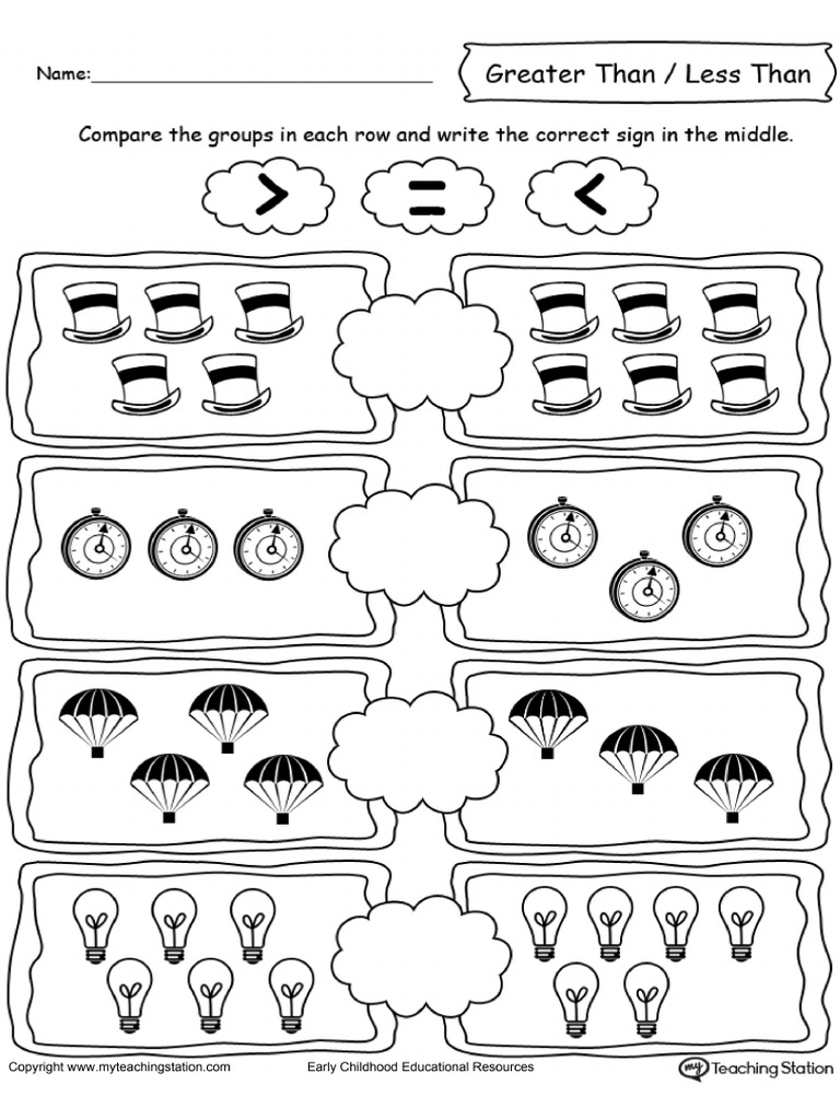Using Less Than Greater Than Numbers Signswith Objects | PDF