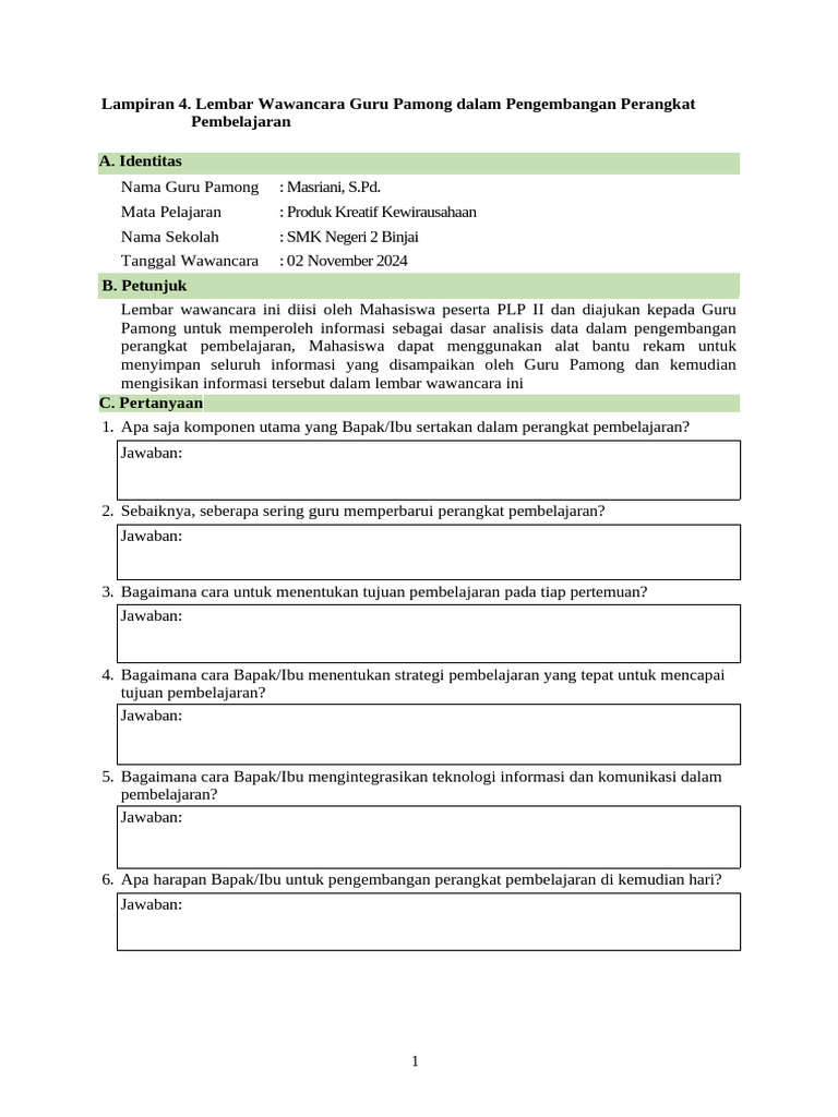 Lampiran - Penilaian - PLP - 2 Muhammad Farhan Ananda | PDF