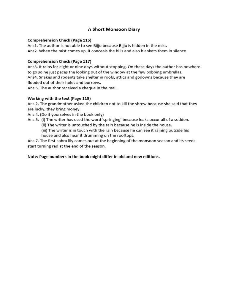 A Short Monsoon Diary Insights | PDF