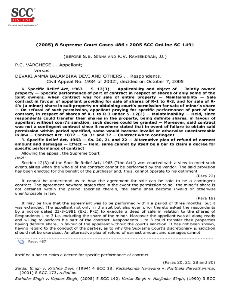 P.C. Varghese vs. Devaki Amma Balambika Devi and Ors | PDF | Supreme ...