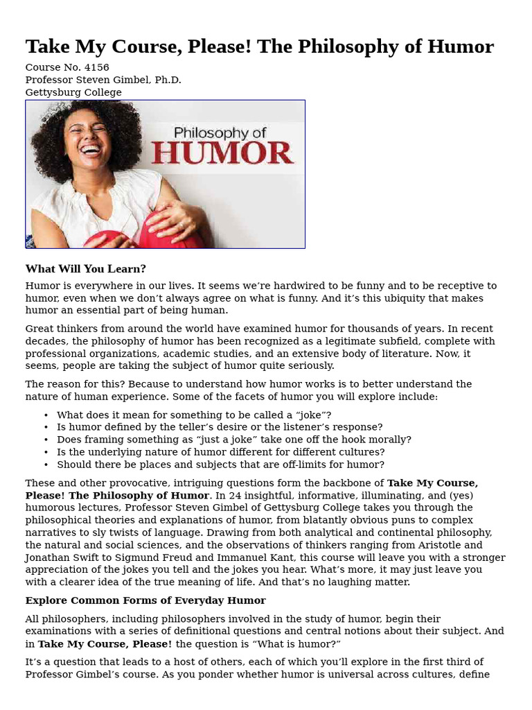 TTC Take My Course, Please The Philosophy of Humor | PDF | Jokes | Humour