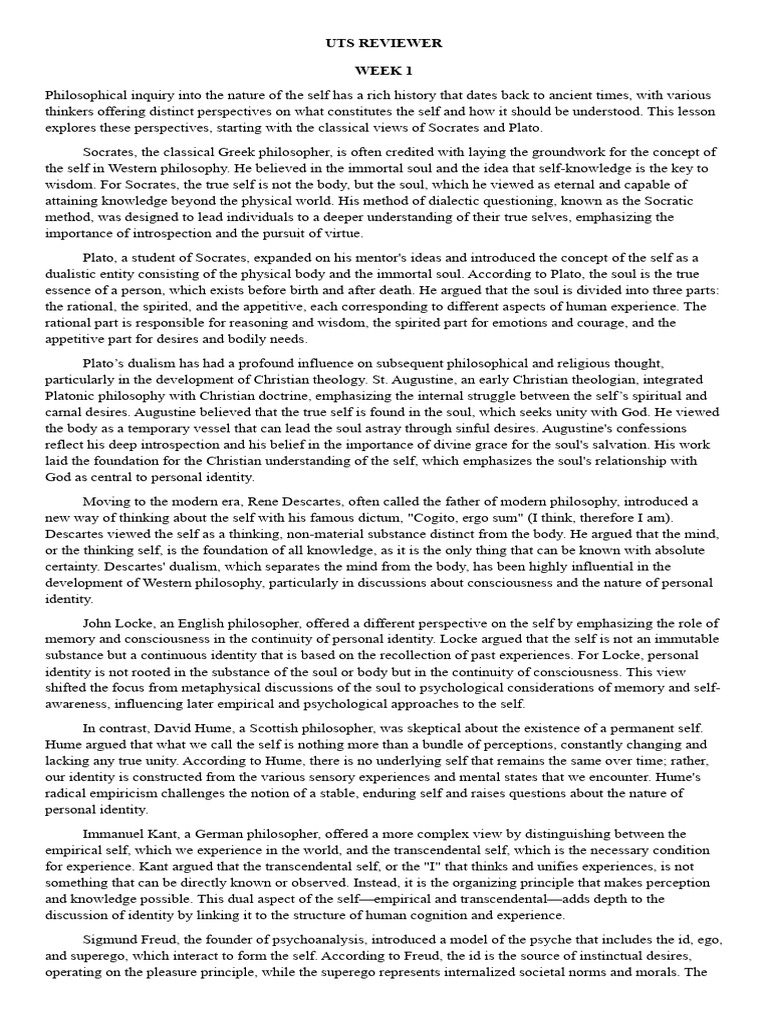 Uts Prelim Reviewer | PDF | Soul | Psychodynamics