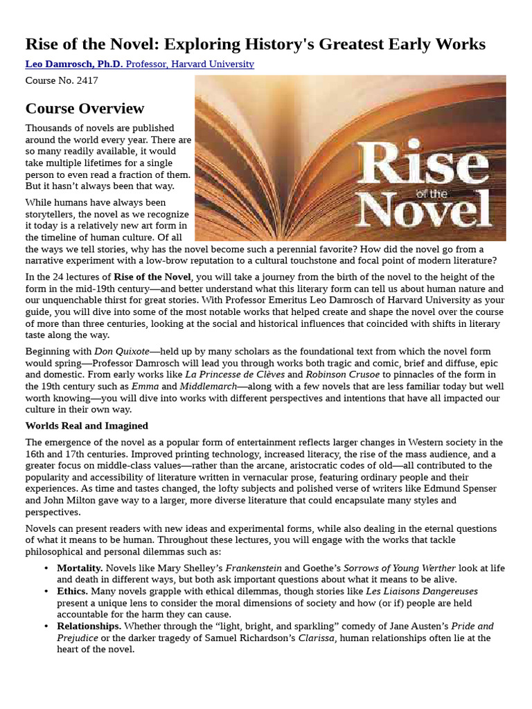 Rise of the Novel: A Historical Journey | PDF | Novels | Jane Austen