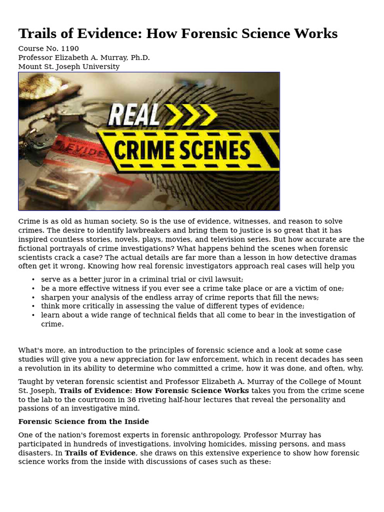 TTC Trails of Evidence = How Forensic Science Works | PDF | Forensic ...