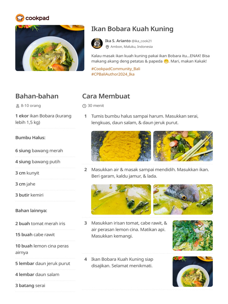 Ikan Bobara Kuah Kuning Lezat | PDF
