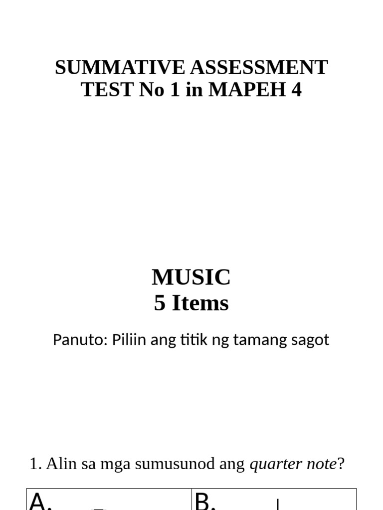 Q1 TEST No 1 and 2 in MAPEH 4 2023 | PDF