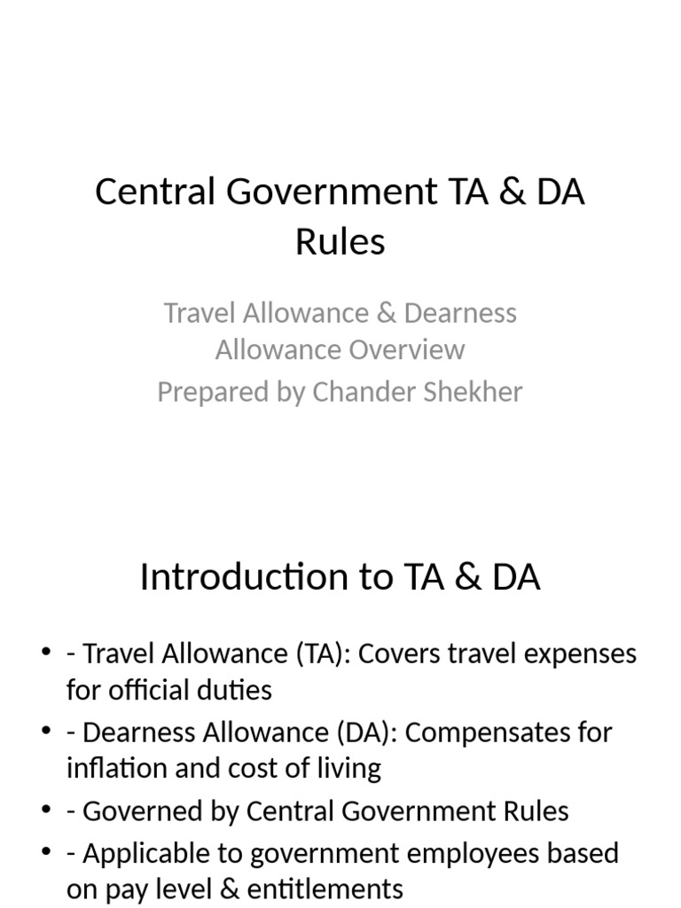 Central Govt TA/DA Rules Overview | PDF