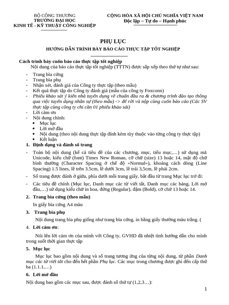 Huong Dan Trinh Bay Thuc Tap Tot Nghiep | PDF