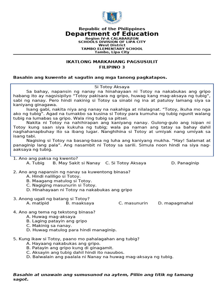 Filipino 3RD Test | PDF