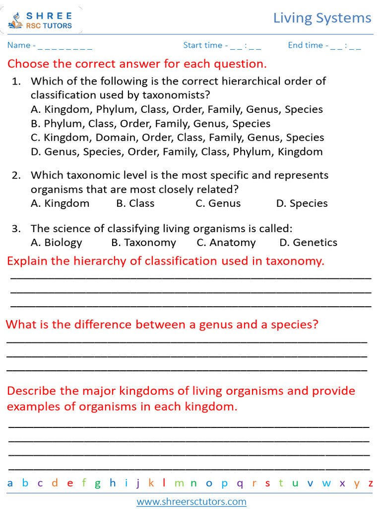 Classification Of Living Organisms 6 Pdf