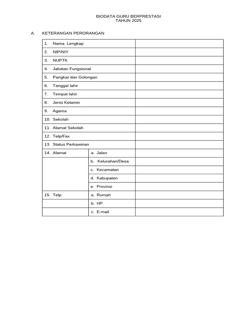 BIODATA PENDIDIK BERPRESTASI | PDF