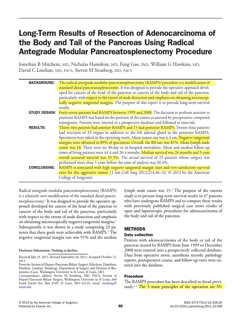 Long-Term Results of Resection of Adenocarcinoma of The Body and Tail ...