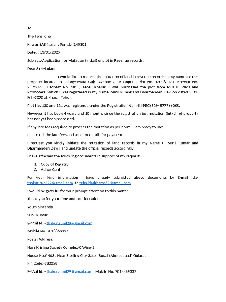 Mutation Application - Tehsildar | PDF